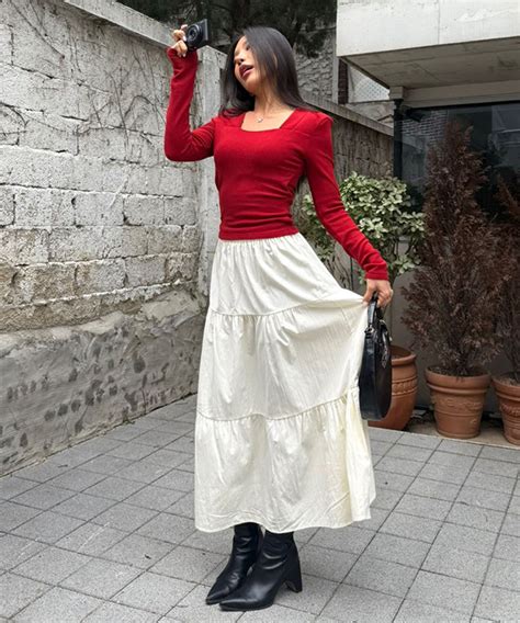 3color 오버핏 루즈핏 물결 절개 심플 캉캉 주름 밴딩 꾸안꾸 데일리 데이트룩 러블리 롱 스커트 에이블리