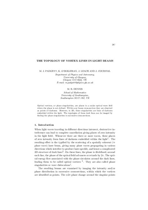 Pdf The Topology Of Vortex Lines In Light Beams