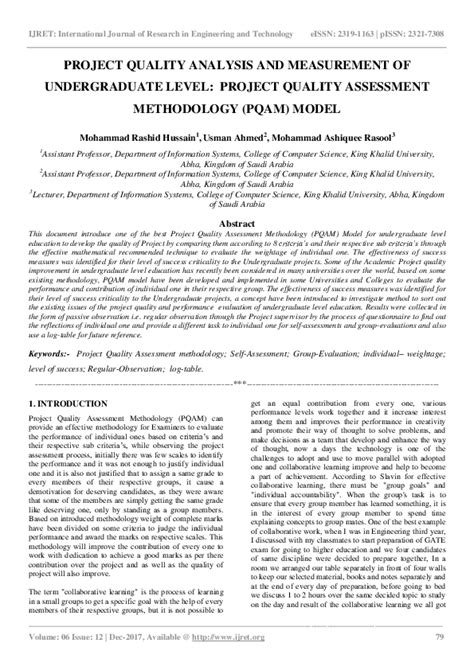 Pdf Pqam Model For Quality Assessment In Undergraduate Projects