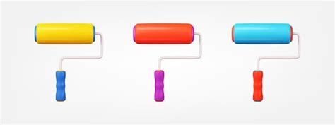 3d иконка валика с краской набор реалистичных векторных иллюстраций в ...