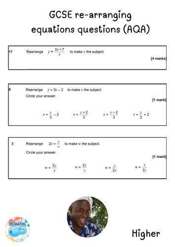 Higher Gcse Maths Rearranging Equations Questions Edexcel Aqa Powerpoint Teaching Resources