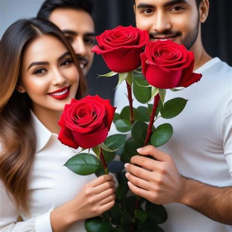 Premium Photo Happy Valentine Day Red Roses Expression Of Love Couple Holding Bright Red Rose