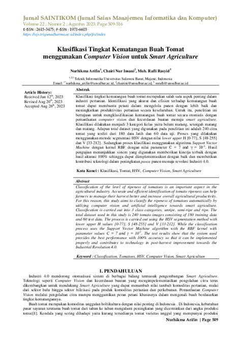 Pdf Klasifikasi Tingkat Kematangan Buah Tomat Menggunakan Computer