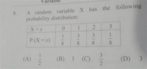A Random Variable X Has The Following Probability Distribution Xx0123p