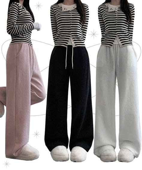 [1 1할인🔥 숏and롱]폭닥 기모 쁘띠 골지 와이드 팬츠 꾸안꾸 오버핏 커플룩 와이드팬츠 24번 에이블리