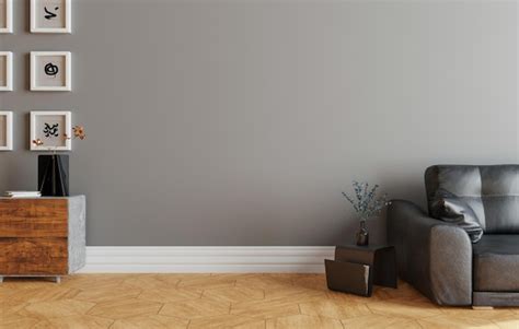 파란색 벽 복사 공간 3d 렌더링이 있는 모형 벽 디자인 의자 및 식물 프리미엄 사진