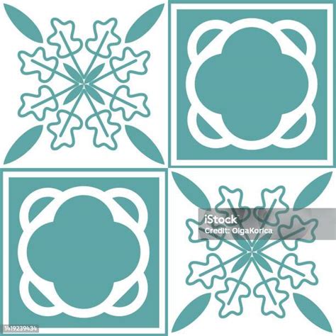 세라믹 타일 및 벽 디자인을위한 파스텔 민트 Azulejo 디자인 전통적인 스페인 배경 흰색 파란색 색상 벡터 일러스트 레이 션 0명에 대한 스톡 벡터 아트 및 기타 이미지