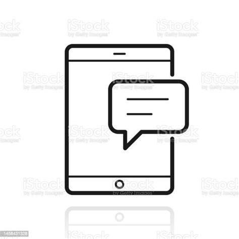 말풍선이 있는 태블릿 Pc 흰색 배경에 반사된 아이콘 Brand Name Online Messaging Platform에 대한 스톡 벡터 아트 및 기타 이미지 Brand