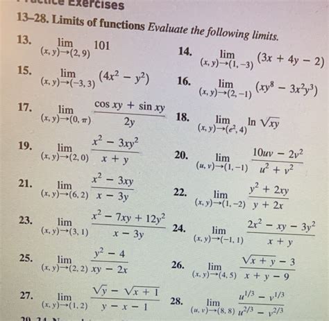 Solved 18 Exercises 13 28 Limits Of Functions Evaluate The