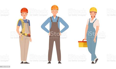 핸디맨 또는 픽서로 숙련 된 남자와 여자 착용 전반적인 유지 도구 상자 에 종사 홈 수리 작업 벡터 세트 Diy에 대한 스톡 벡터 아트 및 기타 이미지 Istock