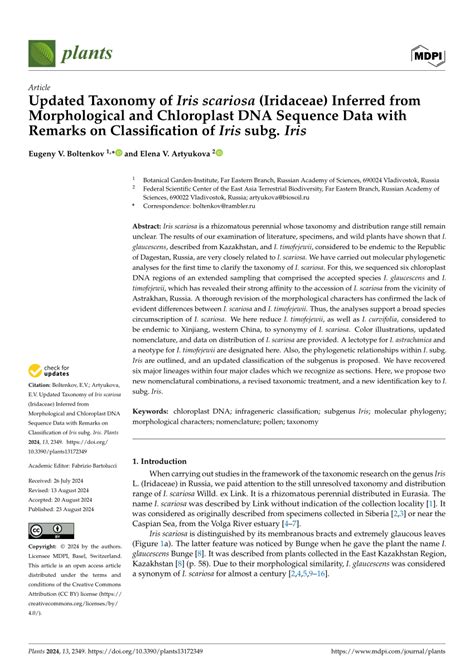 Pdf Updated Taxonomy Of Iris Scariosa Iridaceae Inferred From Morphological And Chloroplast