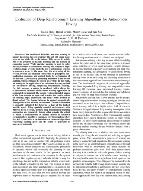 evaluation of deep reinforcement learning algorithms for autonomous