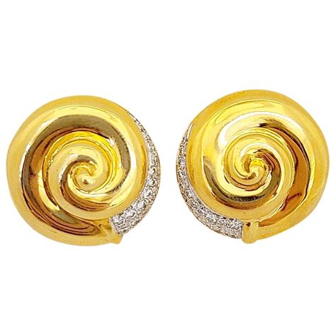 14 Karat Yellow Gold Jadeite Button Earring With Sapphires And Diamonds