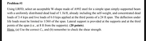 solved problem 1 using lrfd select an acceptable w shape