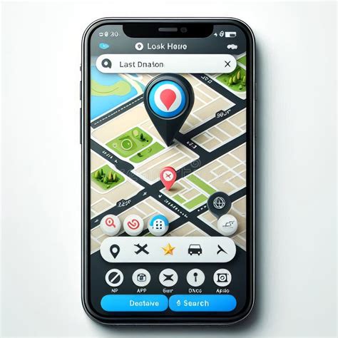 Map App Interface With GPS Location Direction Arrows And Seac Stock Illustration