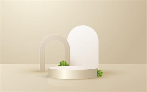 3d 무대 라운드 포디움 기하학적 플랫폼과 함께 부드러운 크림 배경 이벤트 홍보 화장품 프레젠테이션 모에 완벽합니다 프리미엄 벡터