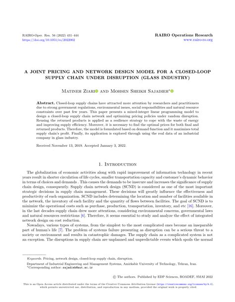 Pdf A Joint Pricing And Network Design Model For A Closed Loop Supply Chain Under Disruption
