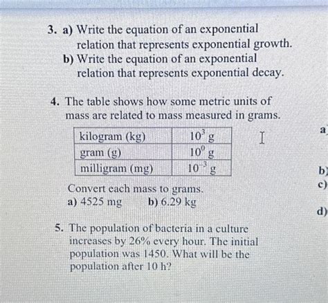 Solved A Write The Equation Of An Exponential Relation Chegg Com