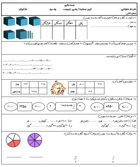 آزمون عملکردی اردیبهشت ماه ریاضی سوم مث فایل