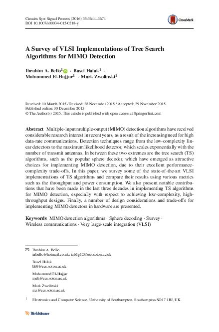 pdf a survey of vlsi implementations of tree search algorithms for