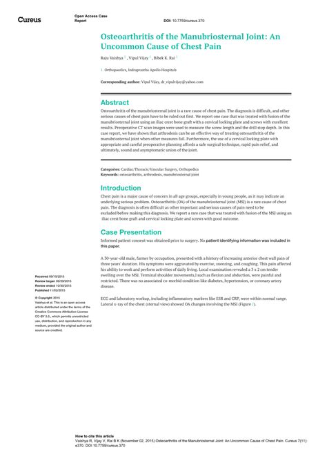 Pdf Osteoarthritis Of The Manubriosternal Joint An Uncommon Cause Of