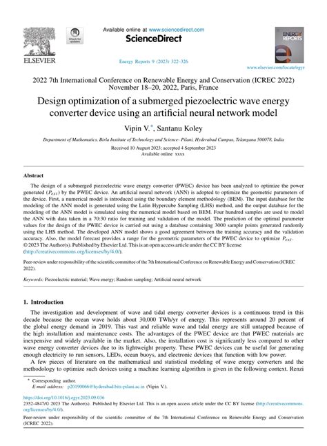 pdf design optimization of a submerged piezoelectric wave energy converter device using an