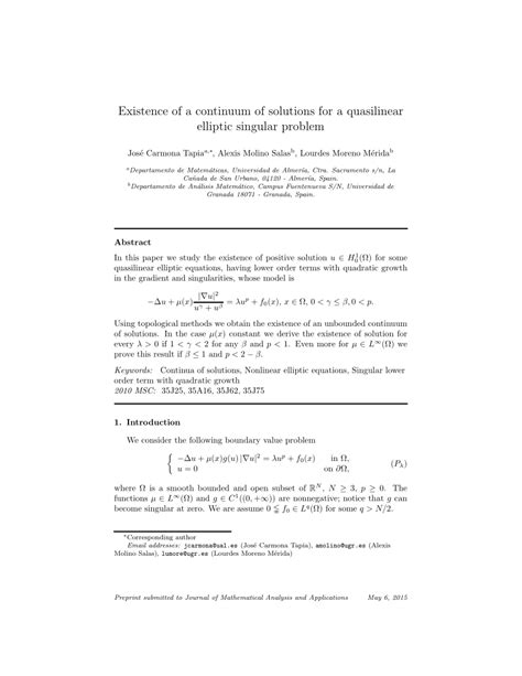 Pdf Existence Of A Continuum Of Solutions For A Quasilinear Elliptic