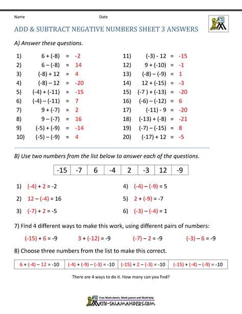 Adding And Subtracting Negative Numbers