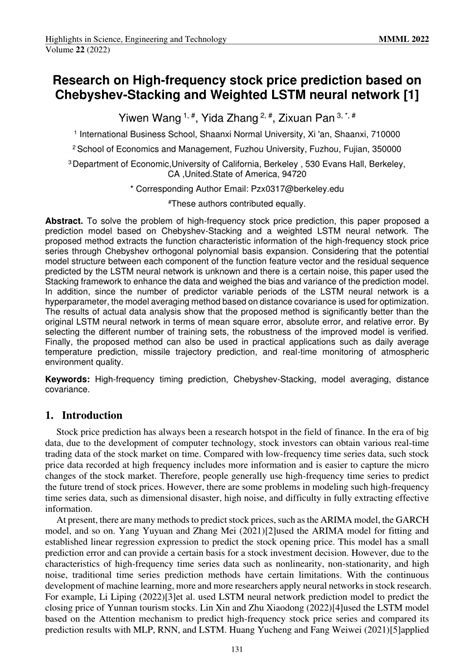 Pdf Research On High Frequency Stock Price Prediction Based On