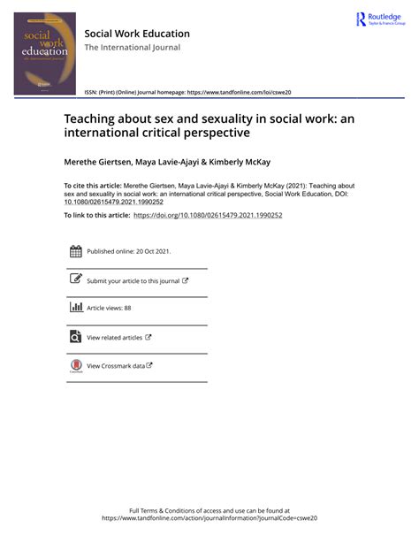 PDF Teaching About Sex And Sexuality In Social Work An International Critical Perspective