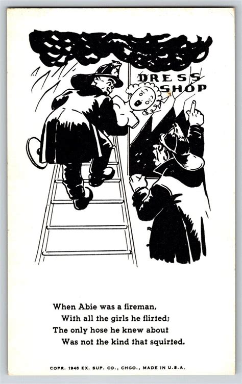 Vintage Postcard Humor Fireman Sex Doll Poem Blank Back 1946 Other Unsorted Postcard