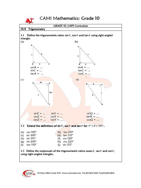 Grade 10 Trigonometry Pdf Trigonometric Functions Trigonometry