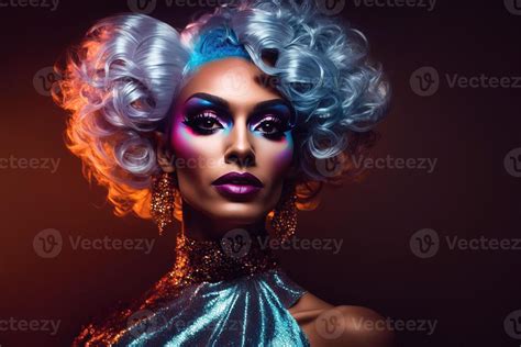 Portrait Of Gay Transvestite Man In Drag Queen Style With Makeup In