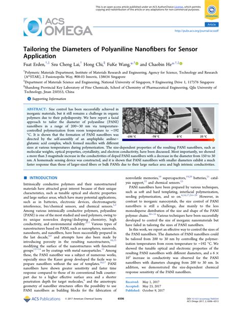 Pdf Tailoring The Diameters Of Polyaniline Nanofibers For Sensor Application
