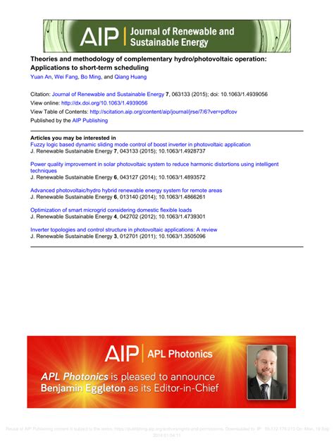 Pdf Theories And Methodology Of Complementary Hydrophotovoltaic Operation Applications To