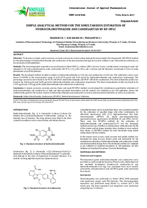 Pdf Simple Analytical Method For The Simultaneous Estimation Of Hydrochlorothiazide And