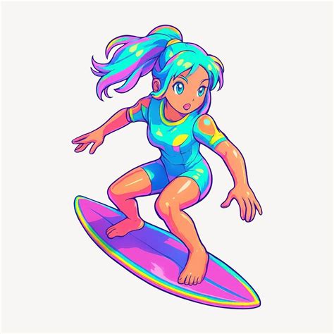 Vibrant Cartoon Surfer Girl Free Photo Illustration Rawpixel