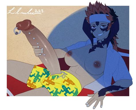 Rule 34 1futa Areolae Au Ra Balls Beach Blue Skin Breasts Clothed Clothing Erection Final