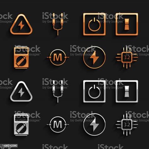 Set Electric Circuit Scheme Light Switch Processor With Microcircuits