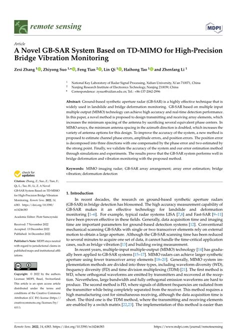 Pdf A Novel Gb Sar System Based On Td Mimo For High Precision Bridge Vibration Monitoring
