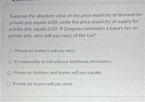Solved Suppose The Absolute Value Of The Price Elasticity Of Chegg
