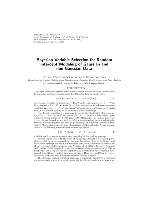 pdf bayesian variable selection for random intercept modeling of