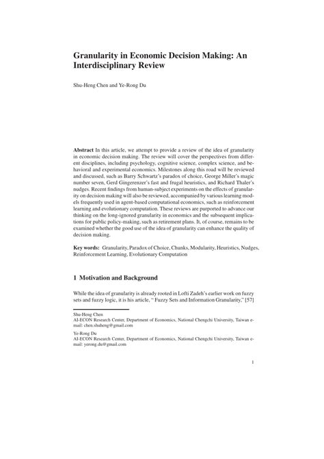 pdf granularity in economic decision making an interdisciplinary review
