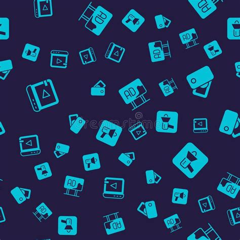 Set Video Advertising Wallet With Money Advertising And Megaphone On Seamless Pattern Vector