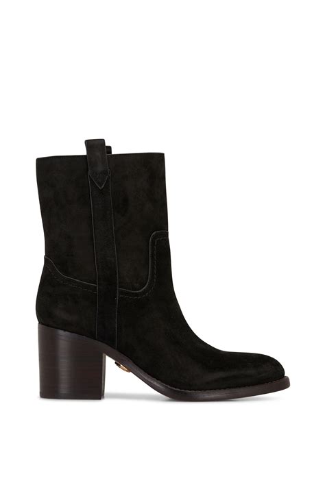 Veronica Beard Carmen Black Suede Western Ankle Boot 70mm