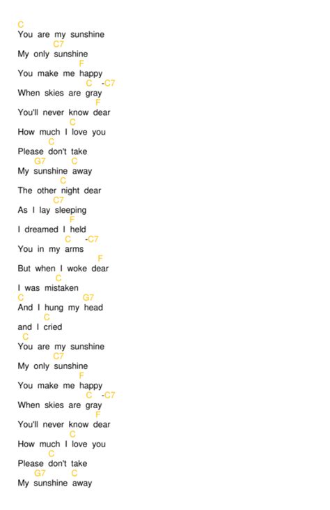You Are My Sunshine Ukulele Chord Chart At Jade Haylen Blog