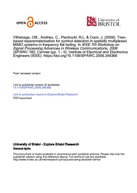 Pdf Tree Based Reparameterization For Symbol Detection In Spatially Multiplexed Mimo Systems