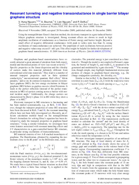 Pdf Resonant Tunneling And Negative Transconductance In Single Barrier Bilayer Graphene Structure