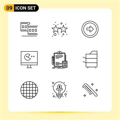 9 User Interface Outline Pack Of Modern Signs And Symbols Of Banking Video Arrow Monitor Right