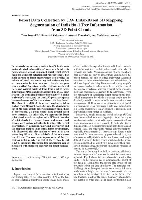 PDF Forest Data Collection By UAV Lidar Based D Mapping Segmentation Of Individual Tree
